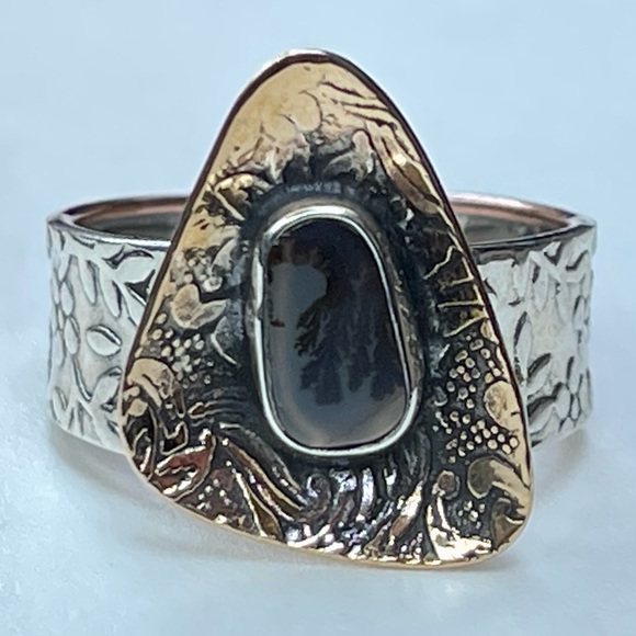 Jewelry | Shazar Stone Rare Dendritic Agate Two Tone 925 Sterling Ring ...